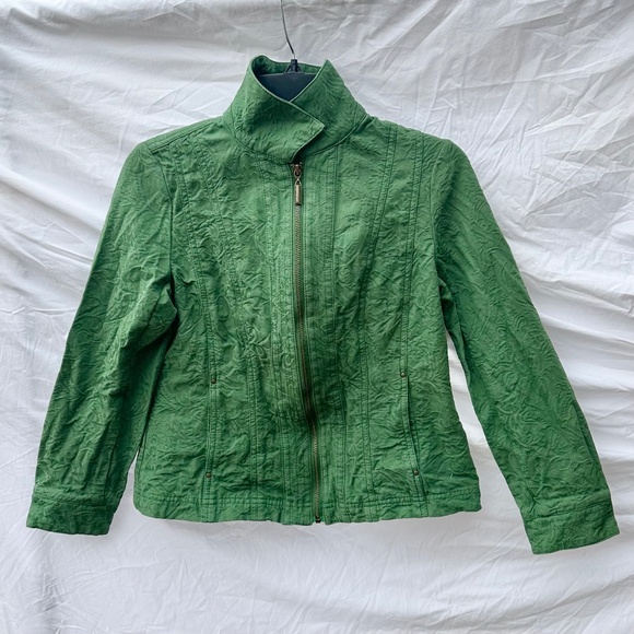 Jackets & Coats | Emerald Green 10 Cotton Floral Texture Light Jacket ...